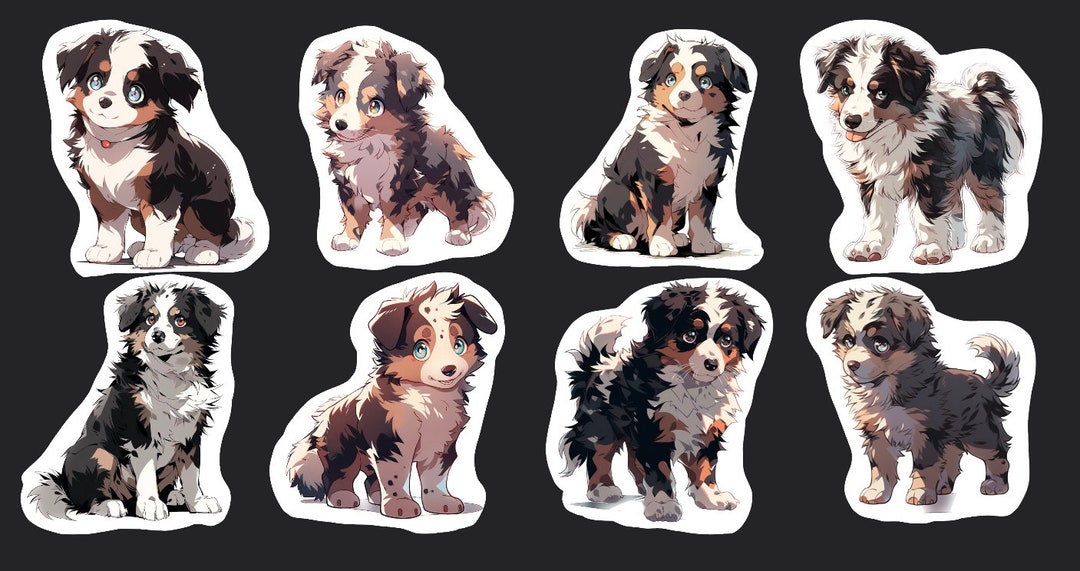 Anime Australian Shepherd Dog Stickers, Set of 24 Stickers, Journal ...