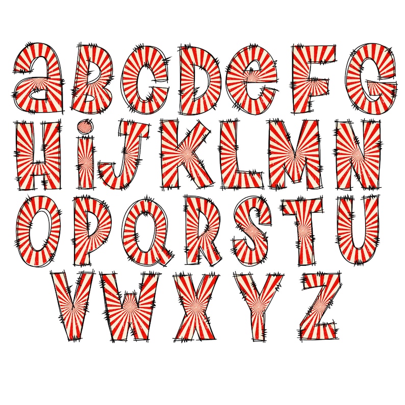 Red Stripe Vintage Circus Doodle Letter PNG With Doodle - Etsy