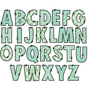 Mint Green Sketch Letters PNG With Doodle Outline, Flower Font SVG ...