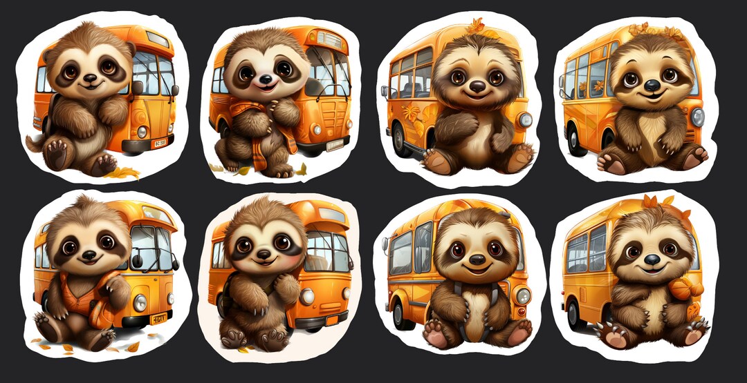 Sloth School Bus Stickers, Set 24 Stickers, Journal Sticker, Die Cut ...