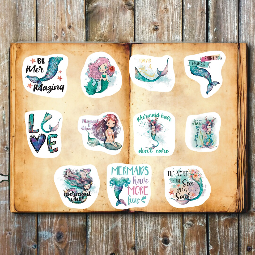 Mermaid Sayings Stickers, Set 22 Stickers, Journal Sticker, Die Cut ...