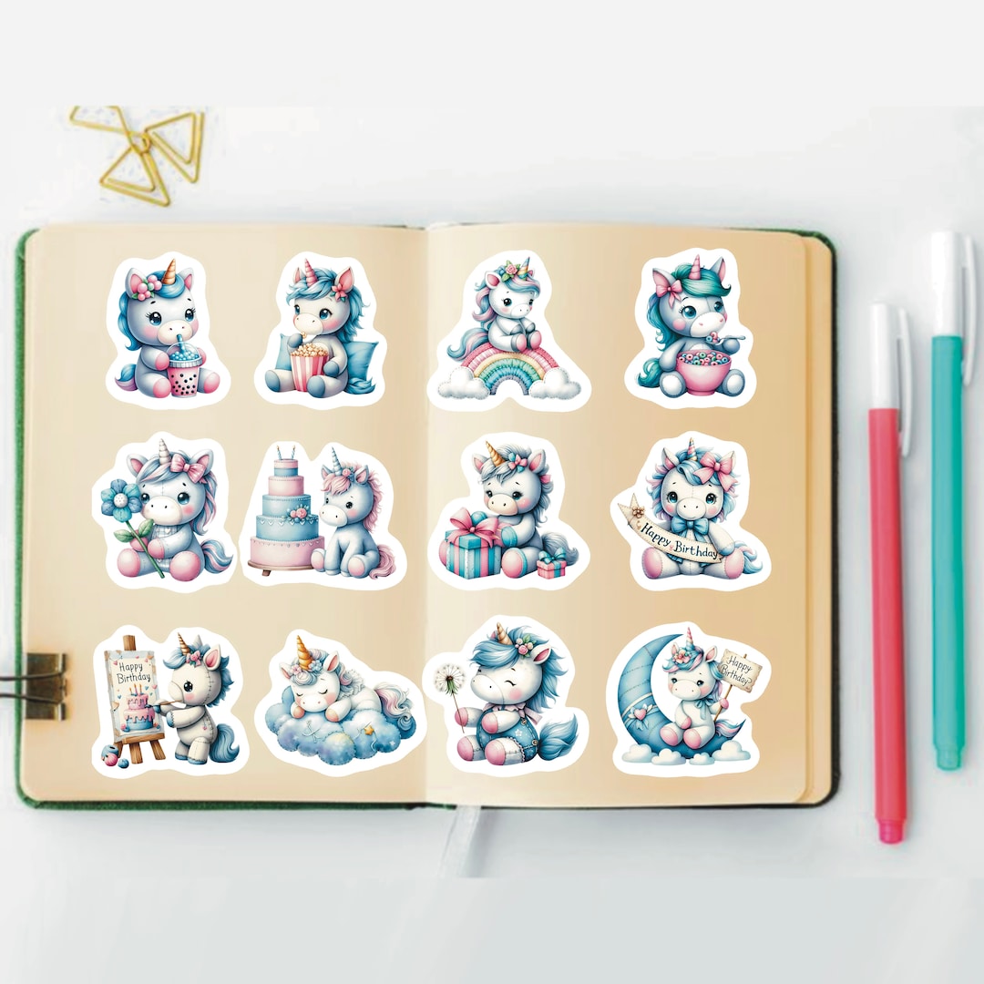 Pastel Unicorn Stickers, Set of 24 Stickers, Unicorn Stickers, Unicorns ...