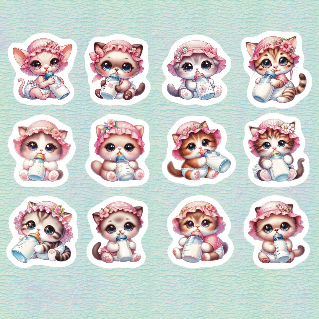 Baby Kittens Set of 24 Stickers, Sticker, Journal Sticker, Die Cut, Cat ...