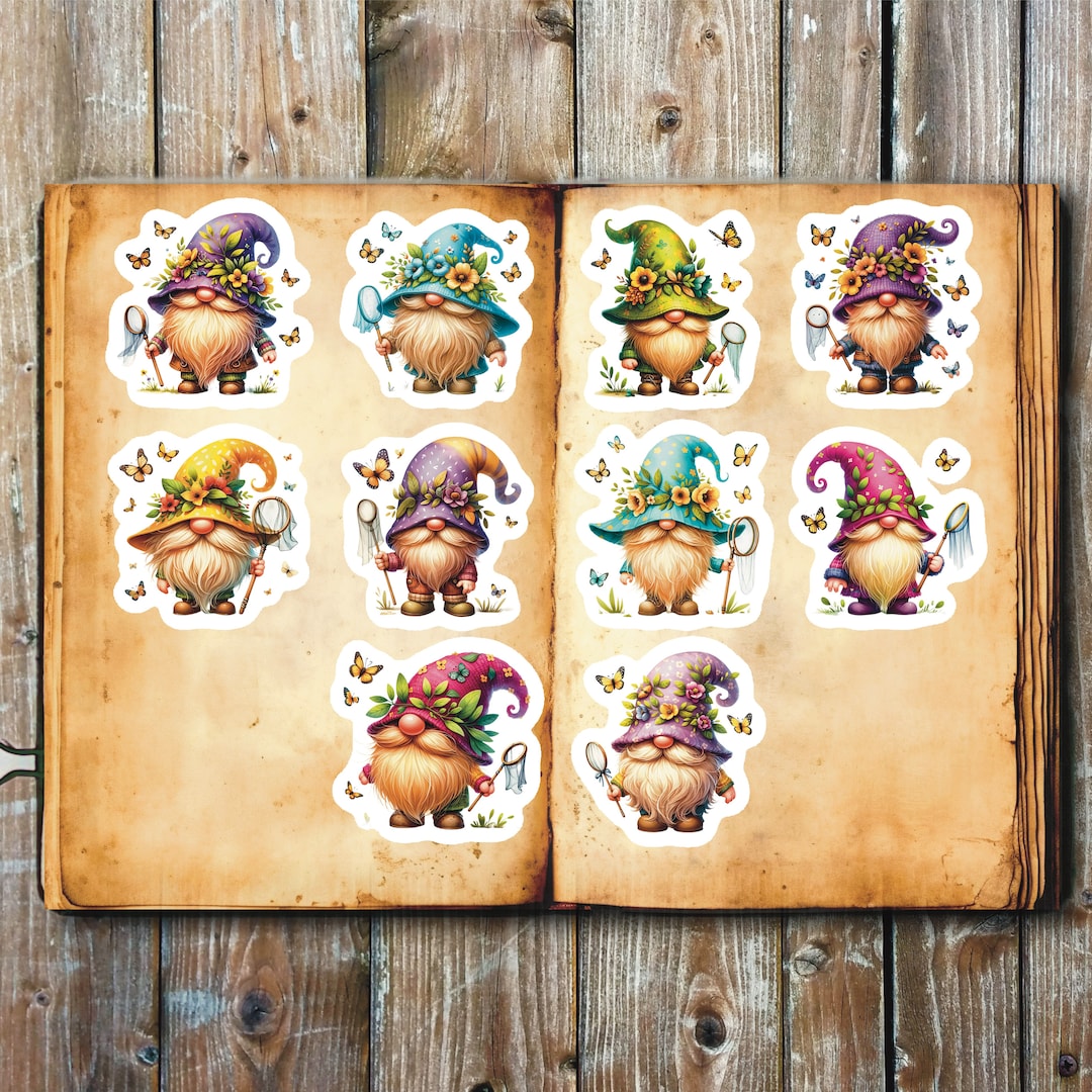 Butterfly Catcher Gnome Stickers, Set of 20 Stickers, Butterfly ...