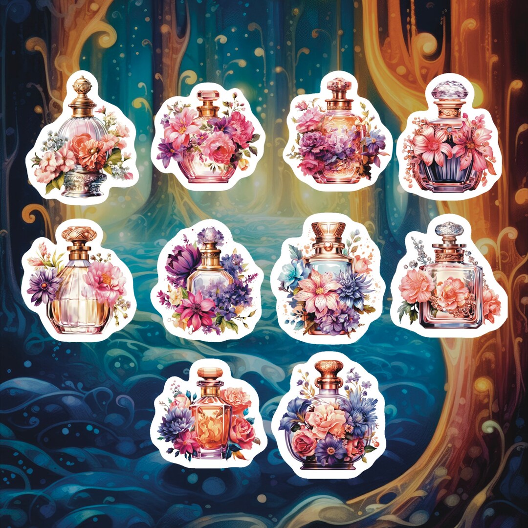 Floral Perfume Bottle Stickers, Set of 20 Stickers, Perfume Sticker ...