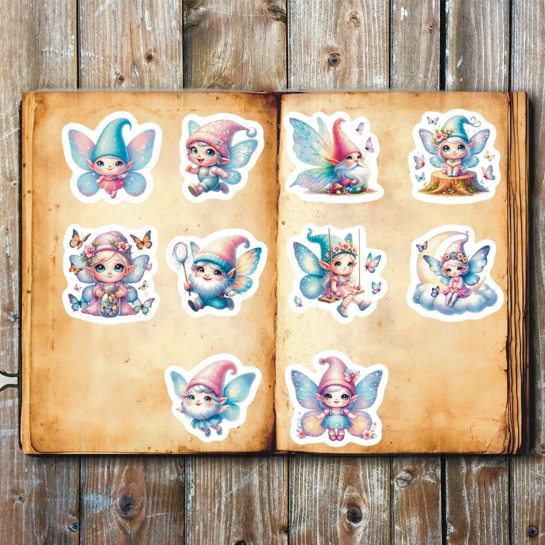 Fairy Gnome Stickers, Set 20 Stickers, Pastel Fairy Gnome Stickers ...