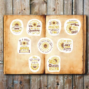 Sunflower Saying Stickers, Set of 18 Stickers, Journal Sticker, Die Cut ...
