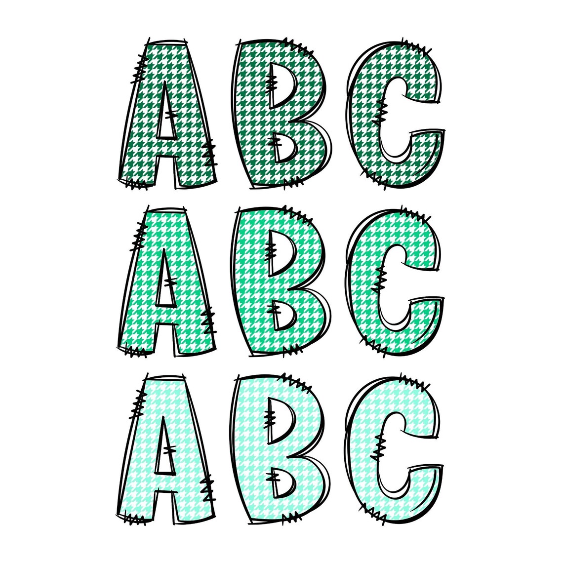 Green Houndstooth Doodle Letters PNG With Doodle Outline, Clipart ...