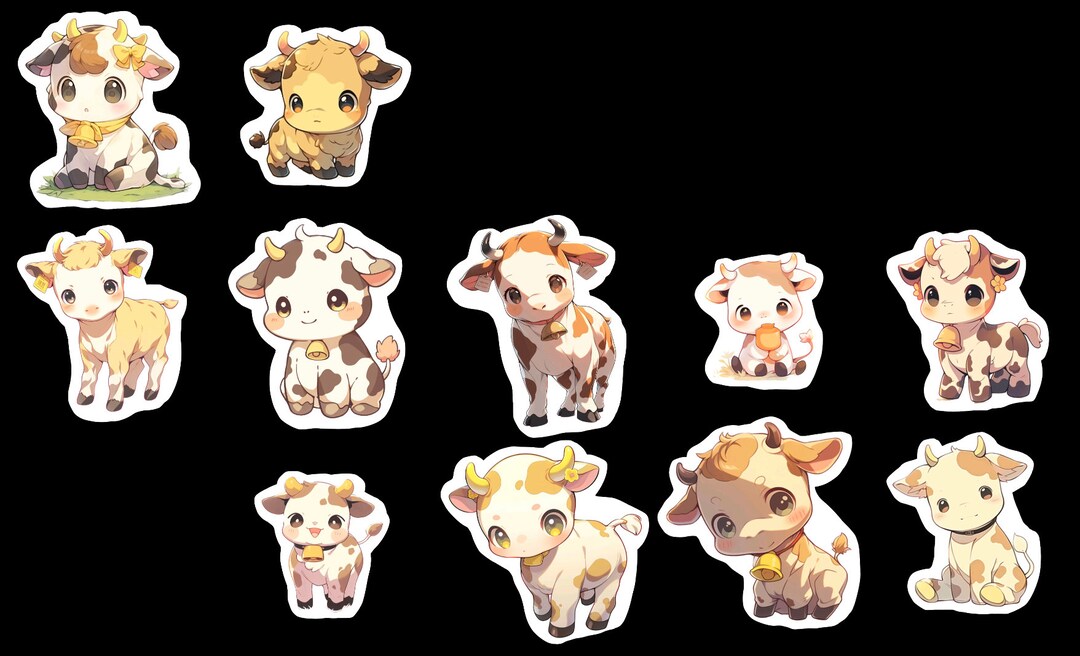 Anime Yellow Cows , Set of 22 Stickers, Sticker, Die Cut Sticker ...