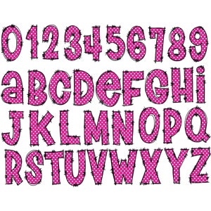 Hot Pink Polka Dot Doodle Letters PNG With Doodle Outline, Swiss Dot ...