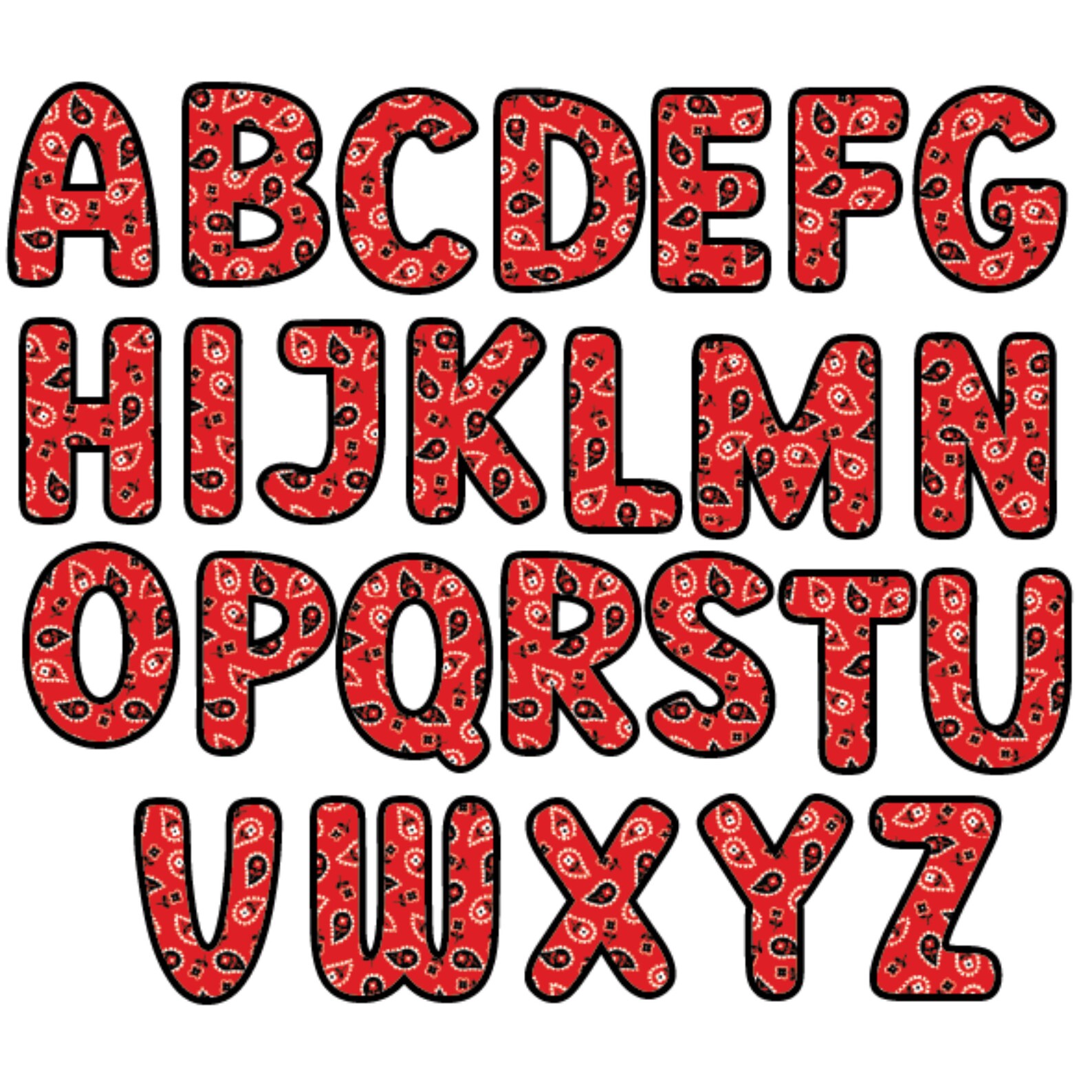 Red Bandana Bubble Letters PNG With Doodle Outline Paisley - Etsy