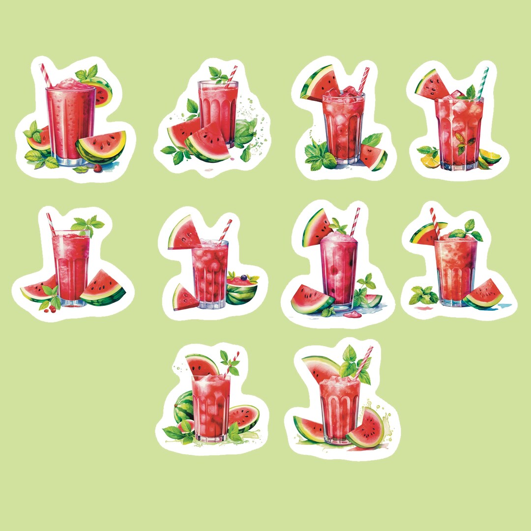 Watermelon Juice Stickers, Set of 20 Stickers, Fruit Sticker, Journal ...