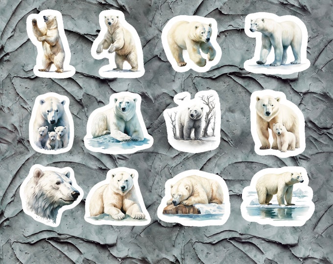 Polar Bear Stickers, Set of 24 Stickers, Bear Stickers, Baby Bear ...