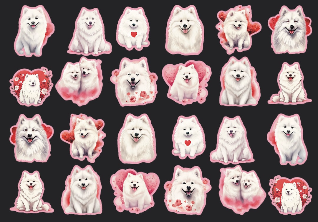 Samoyed Stickers, Set 24 Stickers, Journal Sticker, Valentine Sticker ...