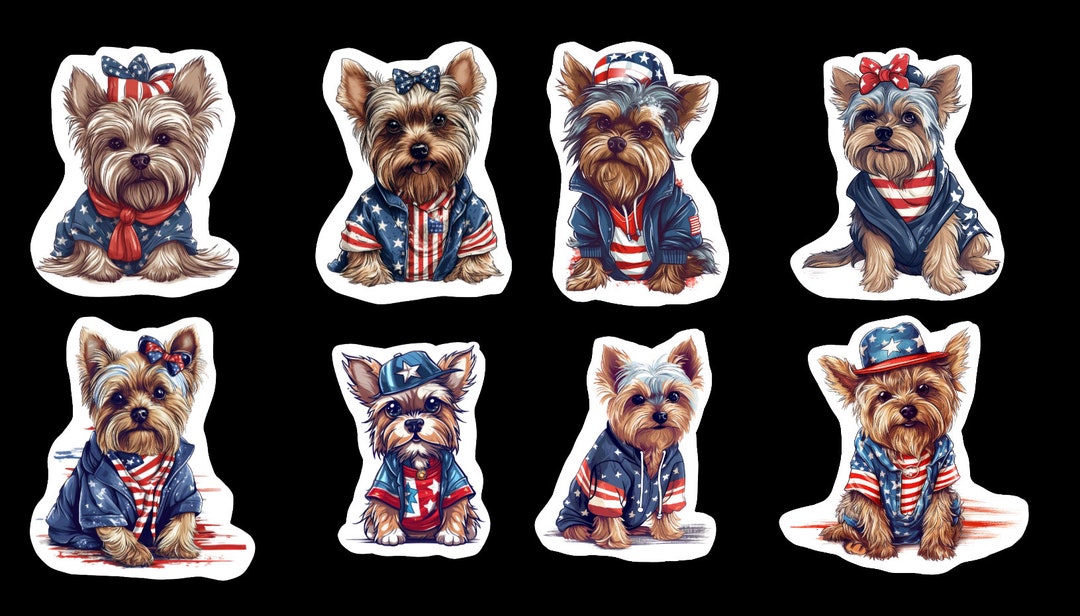 Patriotic Yorkie Dog Sticker, Set 24 Stickers, Journal Sticker, Die Cut ...