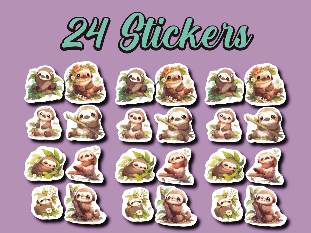 Anime Sloth Stickers, Set 24 Stickers, Journal Sticker, Die Cut Sticker ...