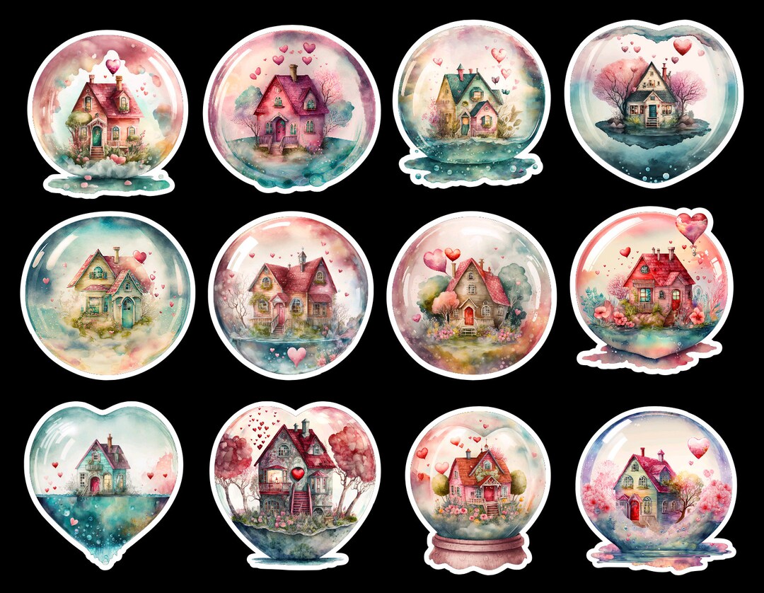 Village Snow Globe, Set of 24 Stickers, Sticker, Journal Sticker, Die ...