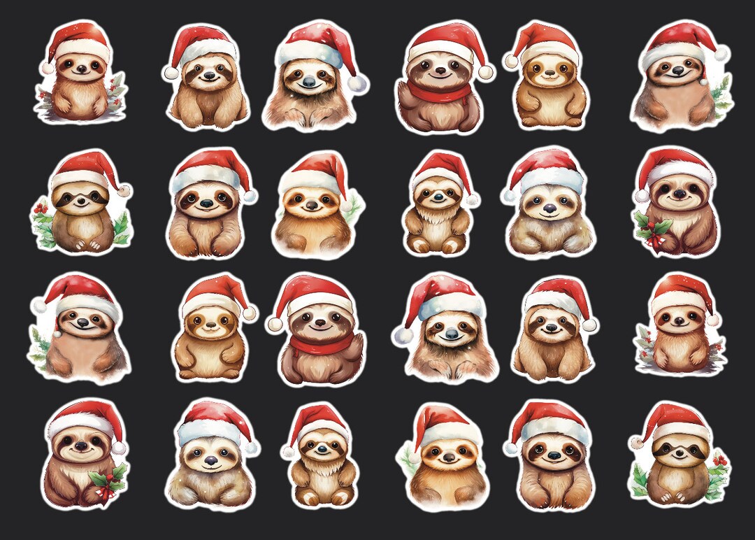 Sloth Stickers, Set of 24 Stickers, Christmas Stickers, Journal Sticker ...