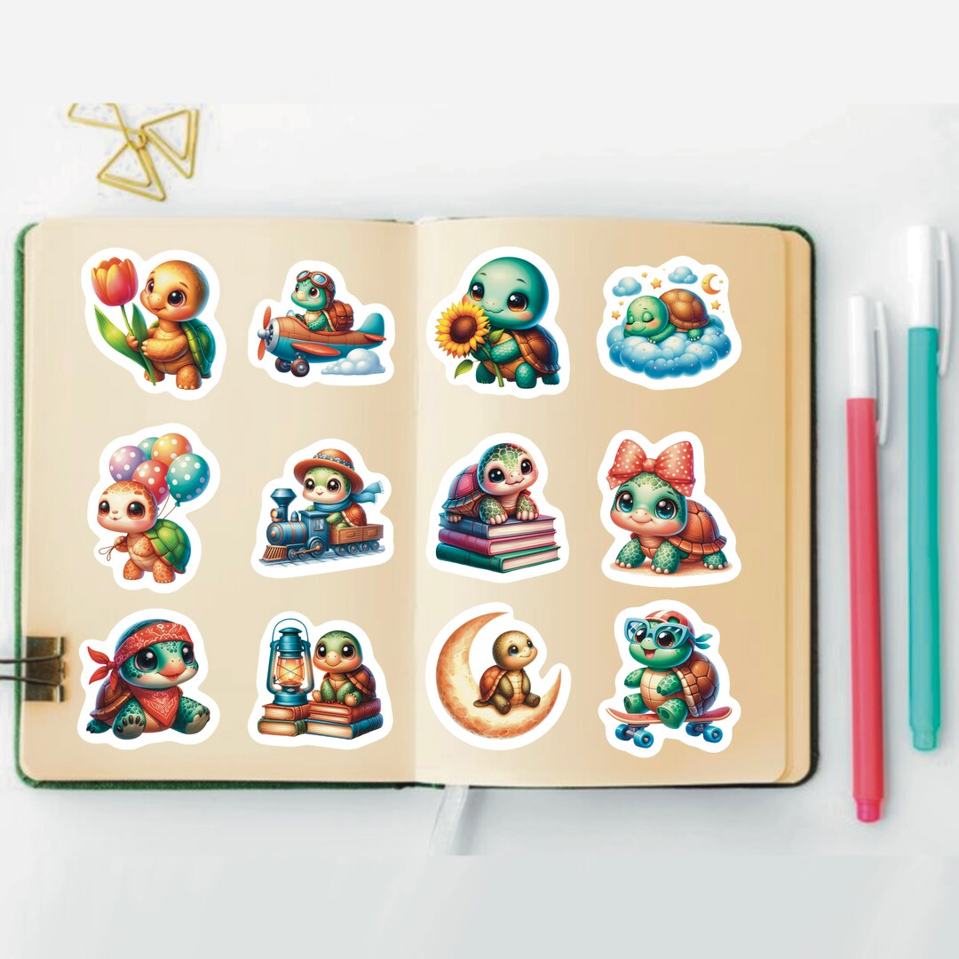 Colorful Turtle Stickers, Set 24 Stickers, Baby Turtle Stickers ...