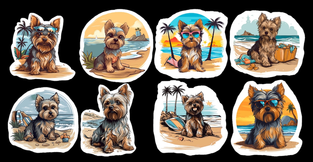 Yorkie at the Beach, Set of 24 Stickers, Sticker, Journal Sticker, Die ...