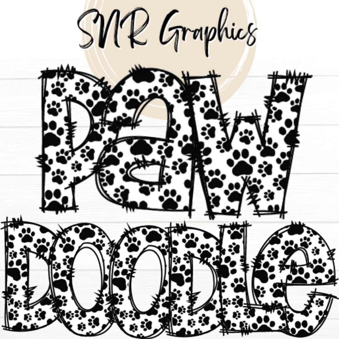 Paw Print Doodle Letters PNG With Doodle Outline, Paw Clipart Alphabet ...