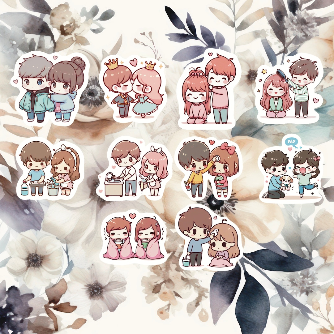 Anime Couple Stickers, Set of 20 Stickers, Anime Stickers, Couple ...