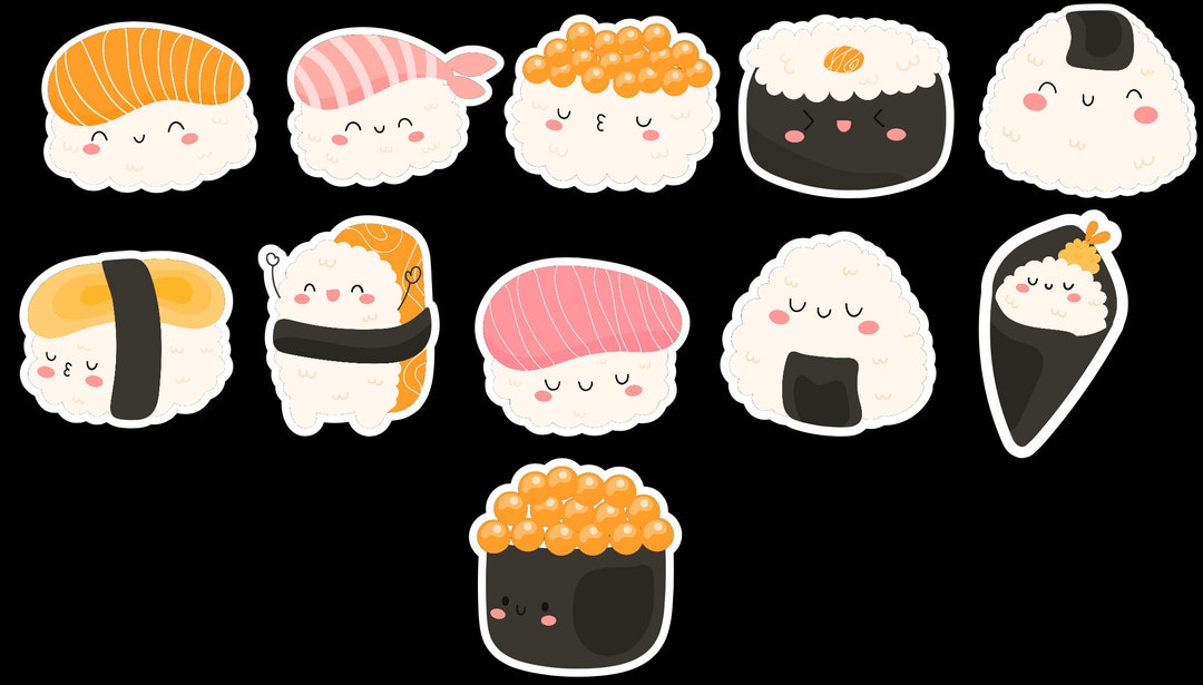 Kawaii Sushi Stickers, Set of 33 Stickers, Sticker, Journal Sticker ...