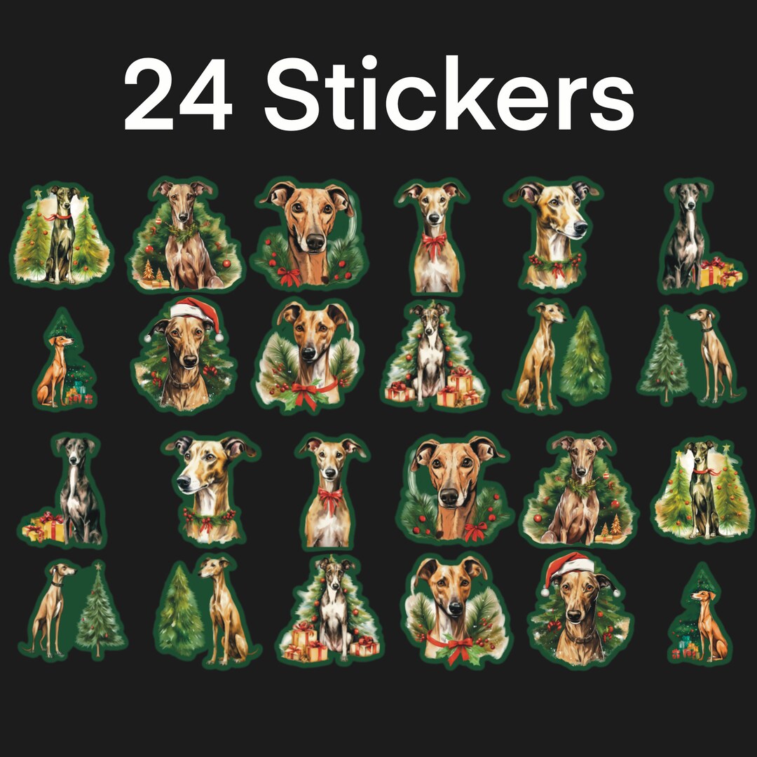 Greyhound Christmas Stickers, Set of 24 Stickers, Christmas Stickers ...