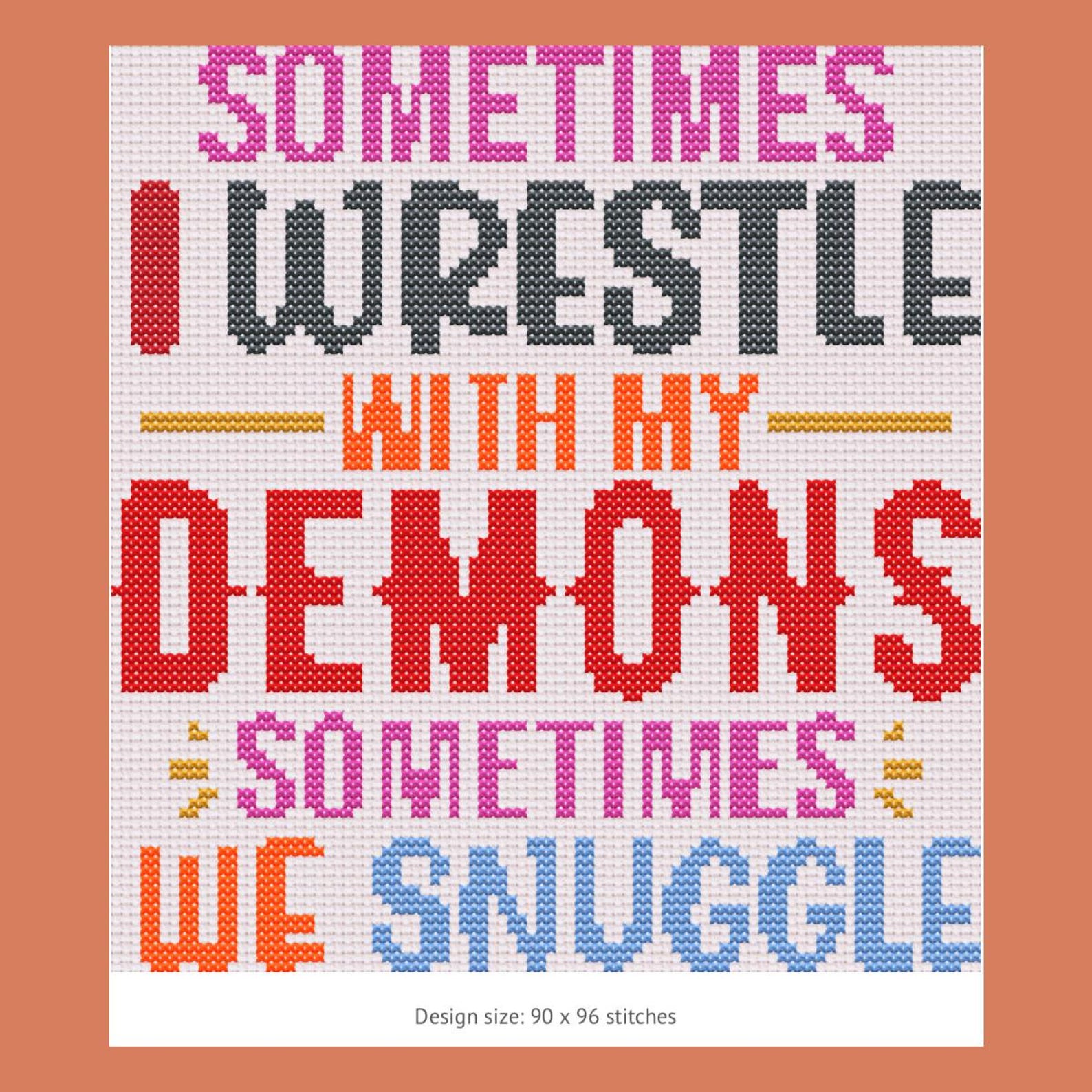 Snuggle With Demons Cross Stitch Pattern PDF - Digital Download - Funny ...