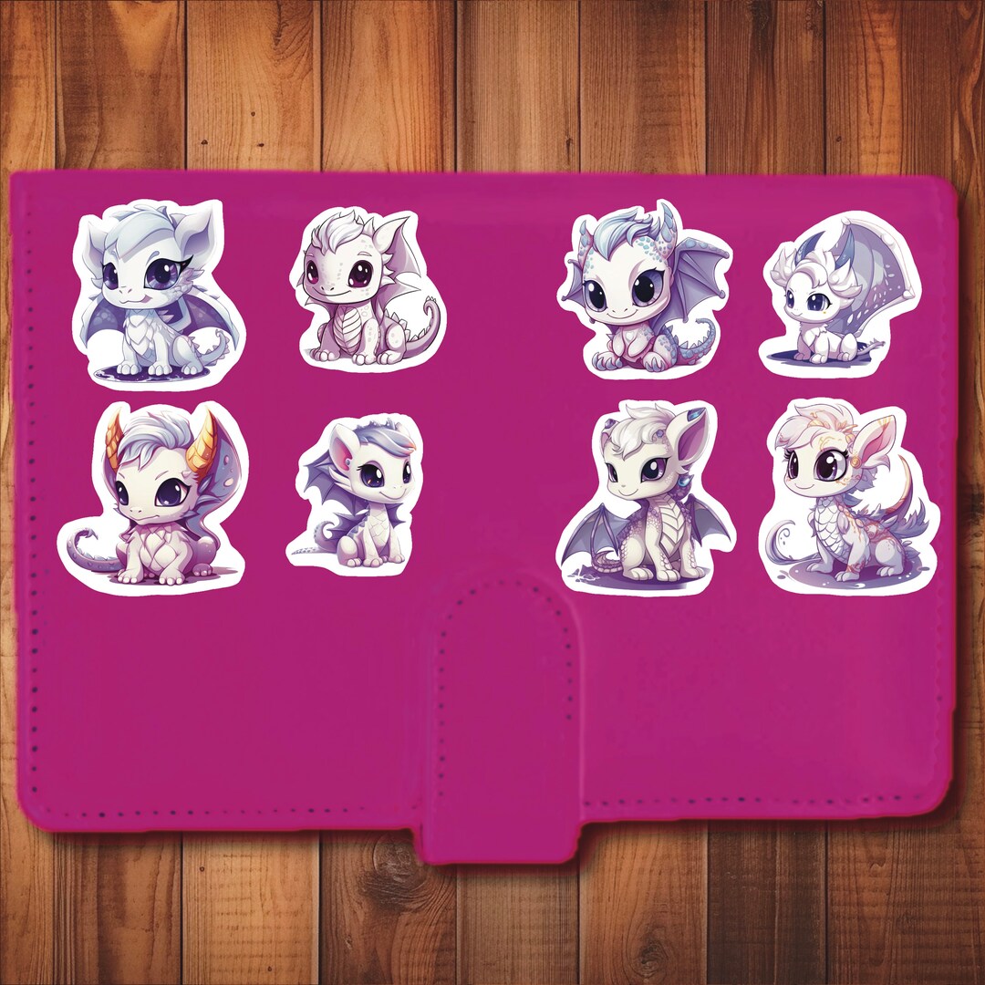 Kawaii White and Purple Dragon, Set of 24 Stickers, Sticker, Journal ...