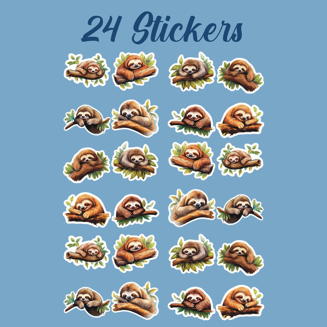 Sloth Stickers, Set of 24 Stickers, Sleeping Sticker, Sleeping Sloth ...