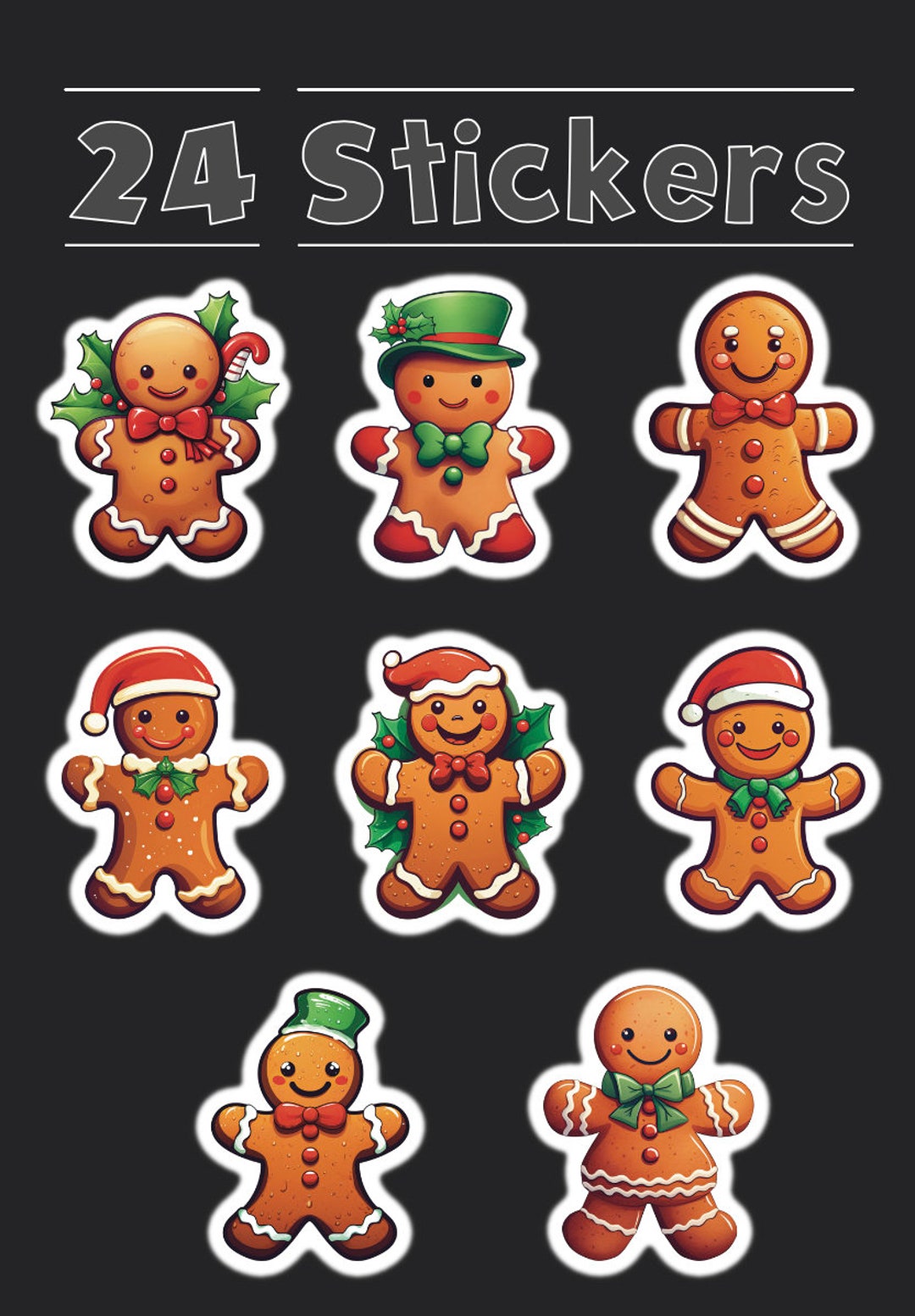 Gingerbread Man Stickers, Set of 24 Stickers, Christmas Stickers ...