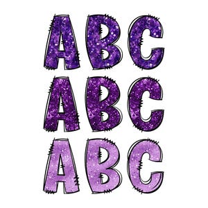 Purple Glitter Doodle Letters PNG With Doodle Outline, Clipart Alphabet ...