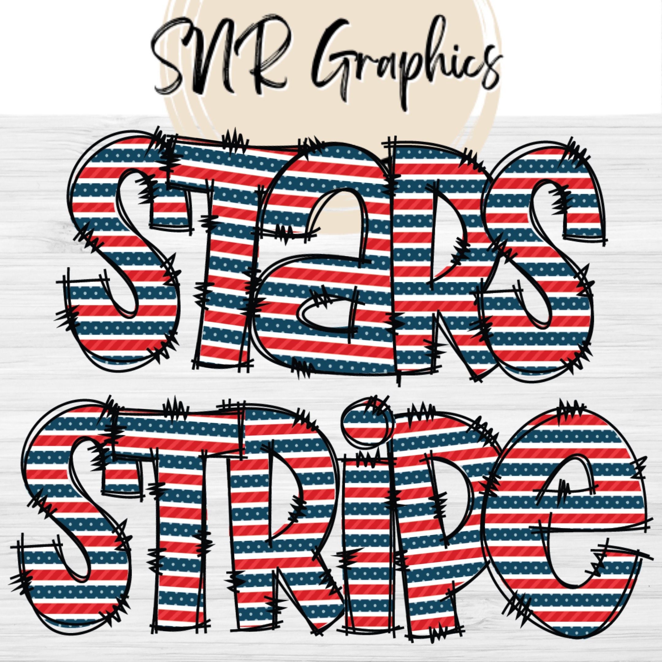 Stars & Stripes Doodle Letters PNG With Doodle Outline USA - Etsy