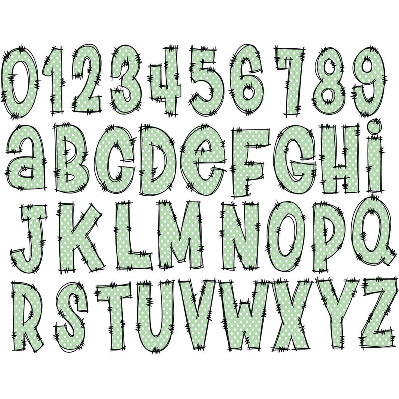 Mint Polka Dot Doodle Letters PNG With Doodle Outline Swiss - Etsy