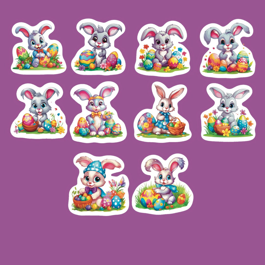 Colorful Easter Bunny Stickers, Set of 20 Stickers, Easter Sticker ...