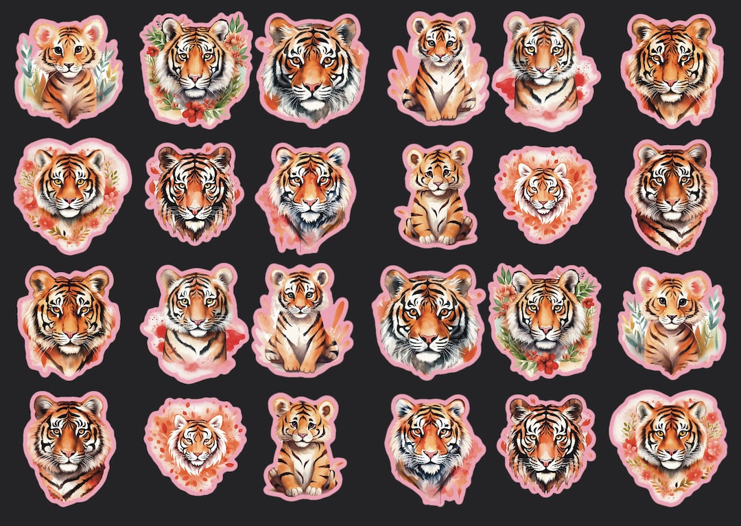 Tiger Stickers, Set of 24 Stickers, Valentine Sticker, Love Stickers ...