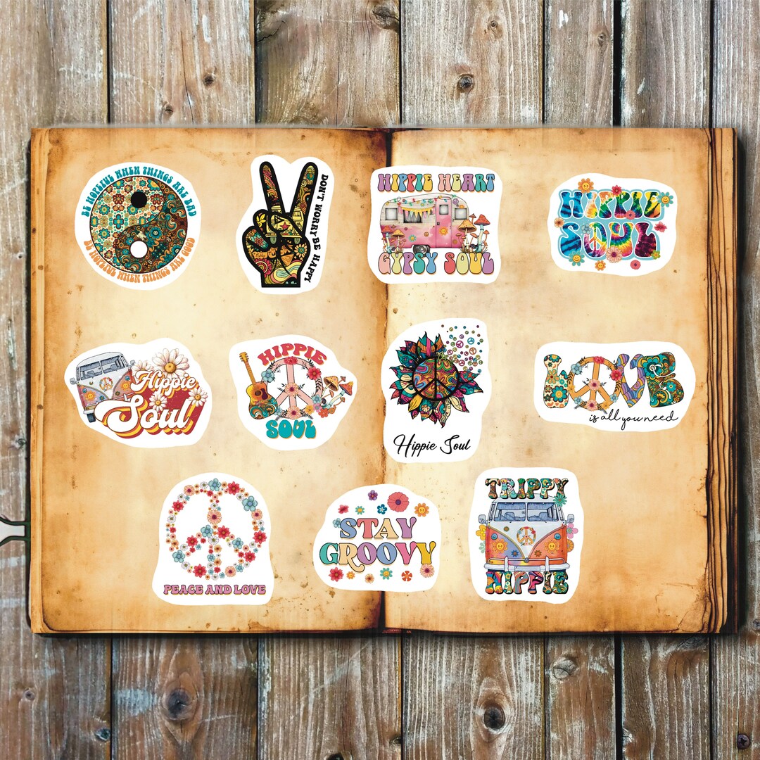 Hippie Sayings Sticker, Set 22 Stickers, Journal Sticker, Die Cut ...