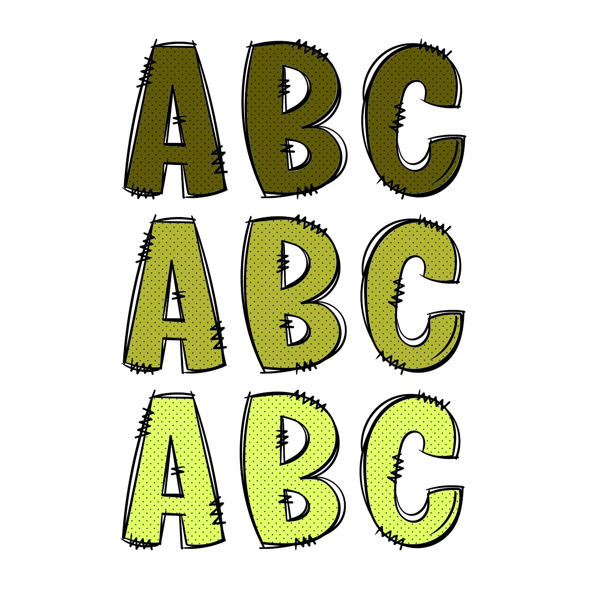 Natural Green Swiss Dot Doodle Letters PNG With Doodle Outline, Clipart ...
