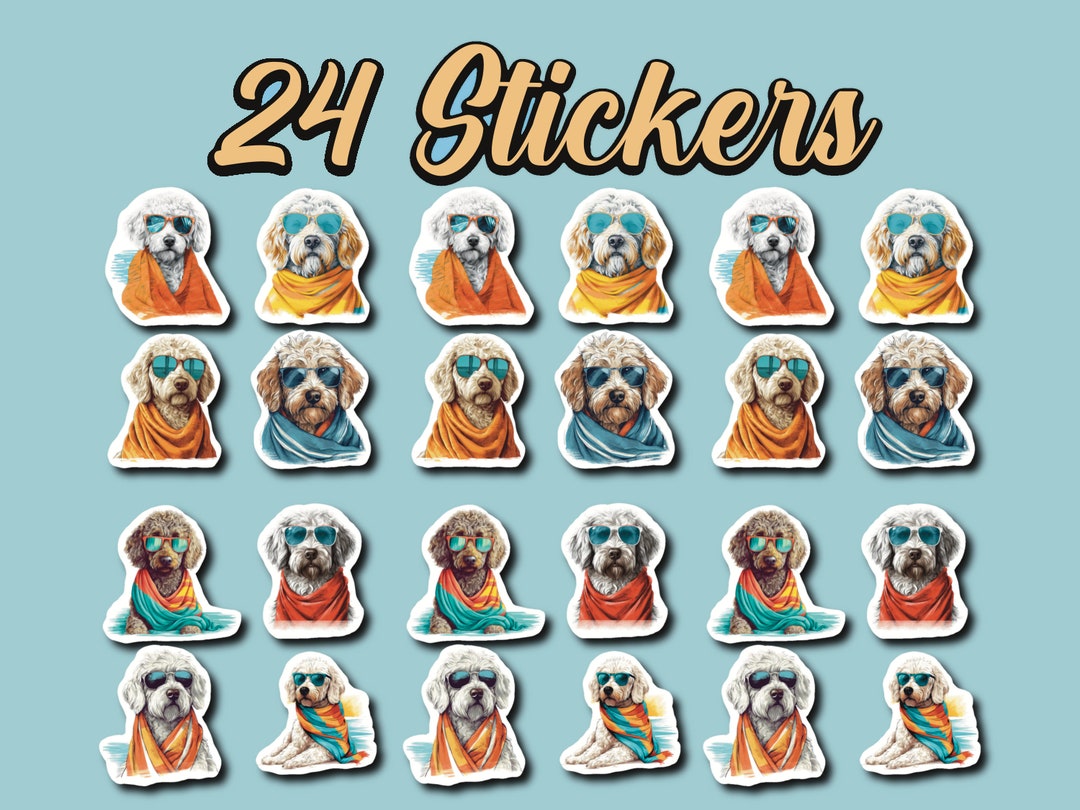 Labradoodle at the Beach, Set of 24 Stickers, Sticker, Journal Sticker ...