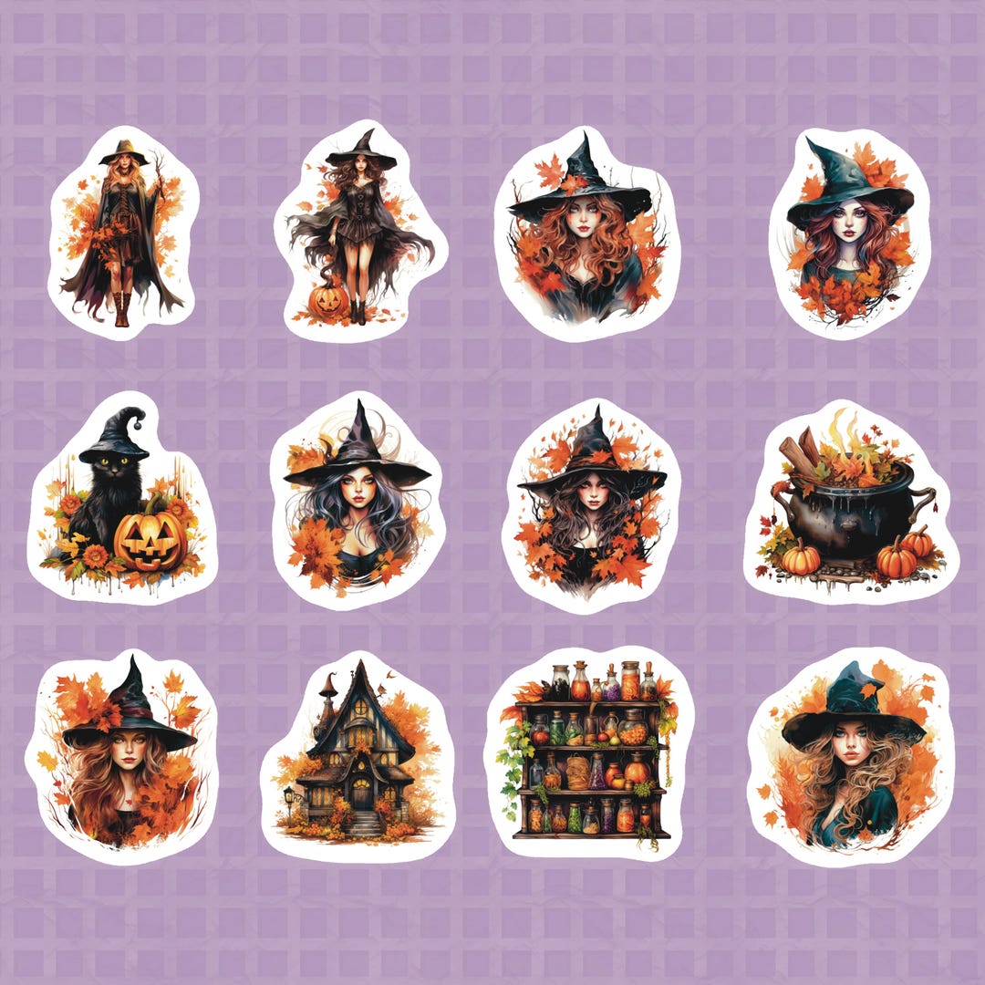 Witches Set of 24 Stickers, Sticker, Journal Sticker, Die Cut ...