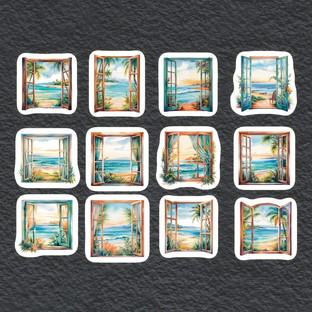 Beach Window Scene Stickers, Set of 24 Stickers, Window Stickers ...