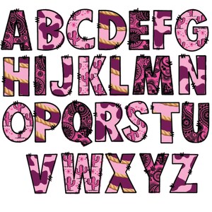 Pink Cowgirl Doodle Letters PNG With Doodle Outline, Western Font SVG ...