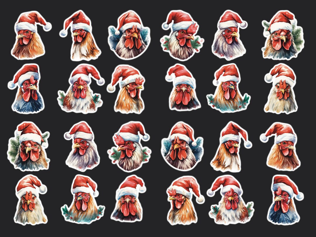 Rooster Stickers, Set of 24 Stickers, Christmas Stickers, Journal ...