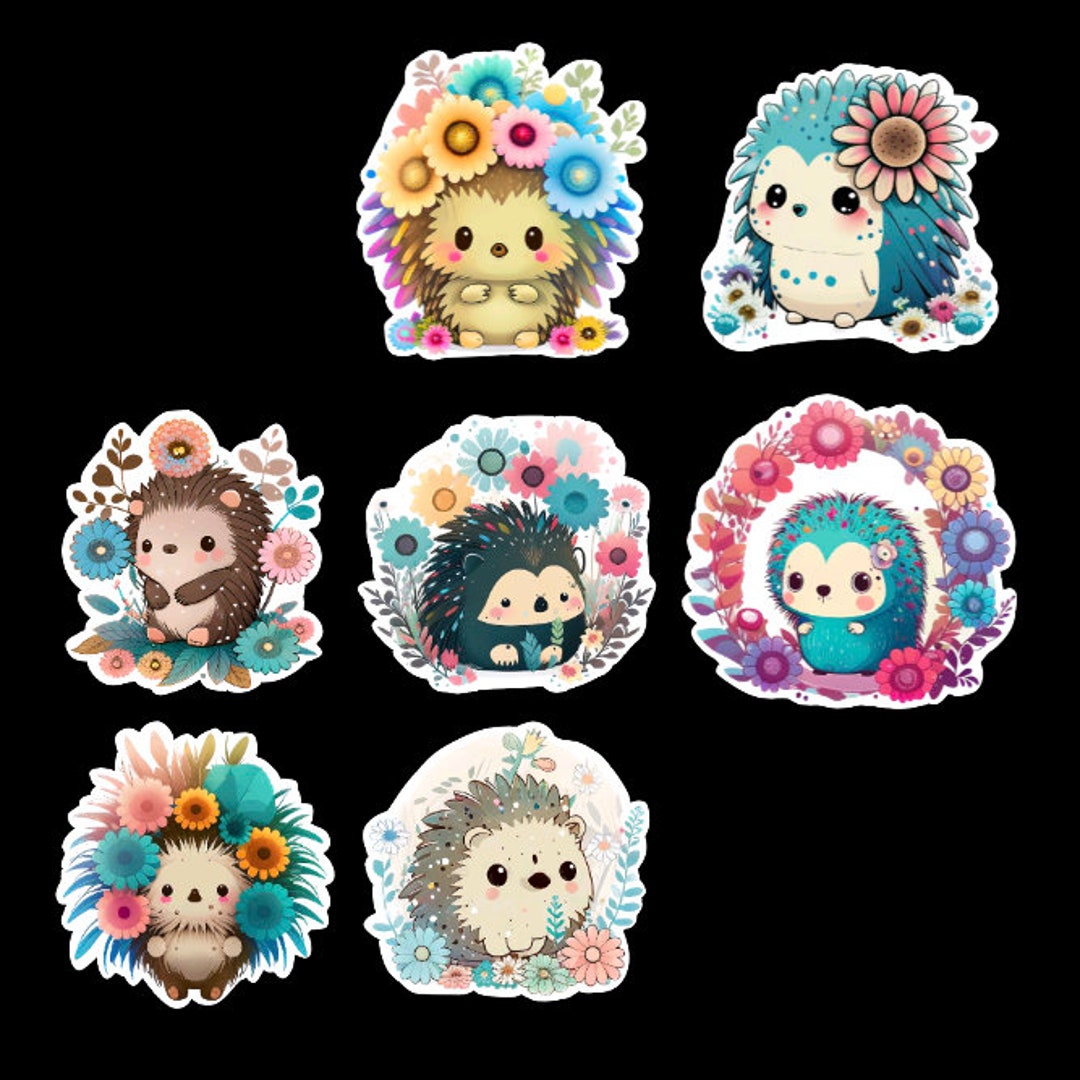 Watercolor Porcupine Stickers, Floral Kawaii Die Cut, Set of 21 - Etsy