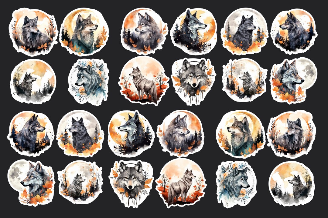 Wolf Stickers, Set 24 Stickers, Sticker, Journal Sticker, Die Cut ...
