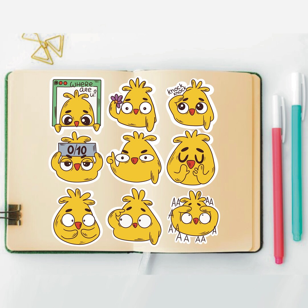 Funny Chicken Stickers, Set of 18 Stickers, Chicken Stickers, Cute ...