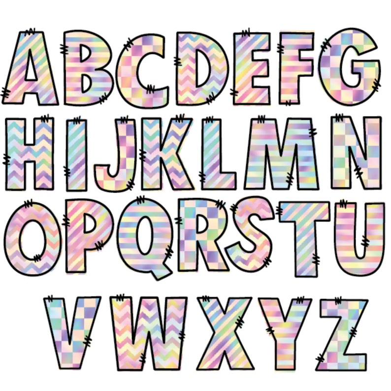 Holo Shine Doodle Letters PNG With Doodle Outline Holographic - Etsy