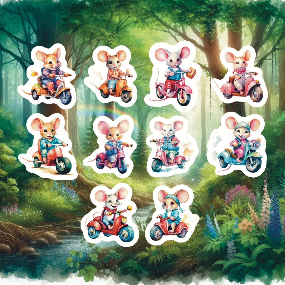 Mouse on Motorcycle Stickers, Set of 20 Stickers, Mouse Stickers, Mice ...
