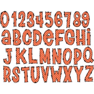 Orange Polka Dot Doodle Letters PNG With Doodle Outline, Swiss Dot ...